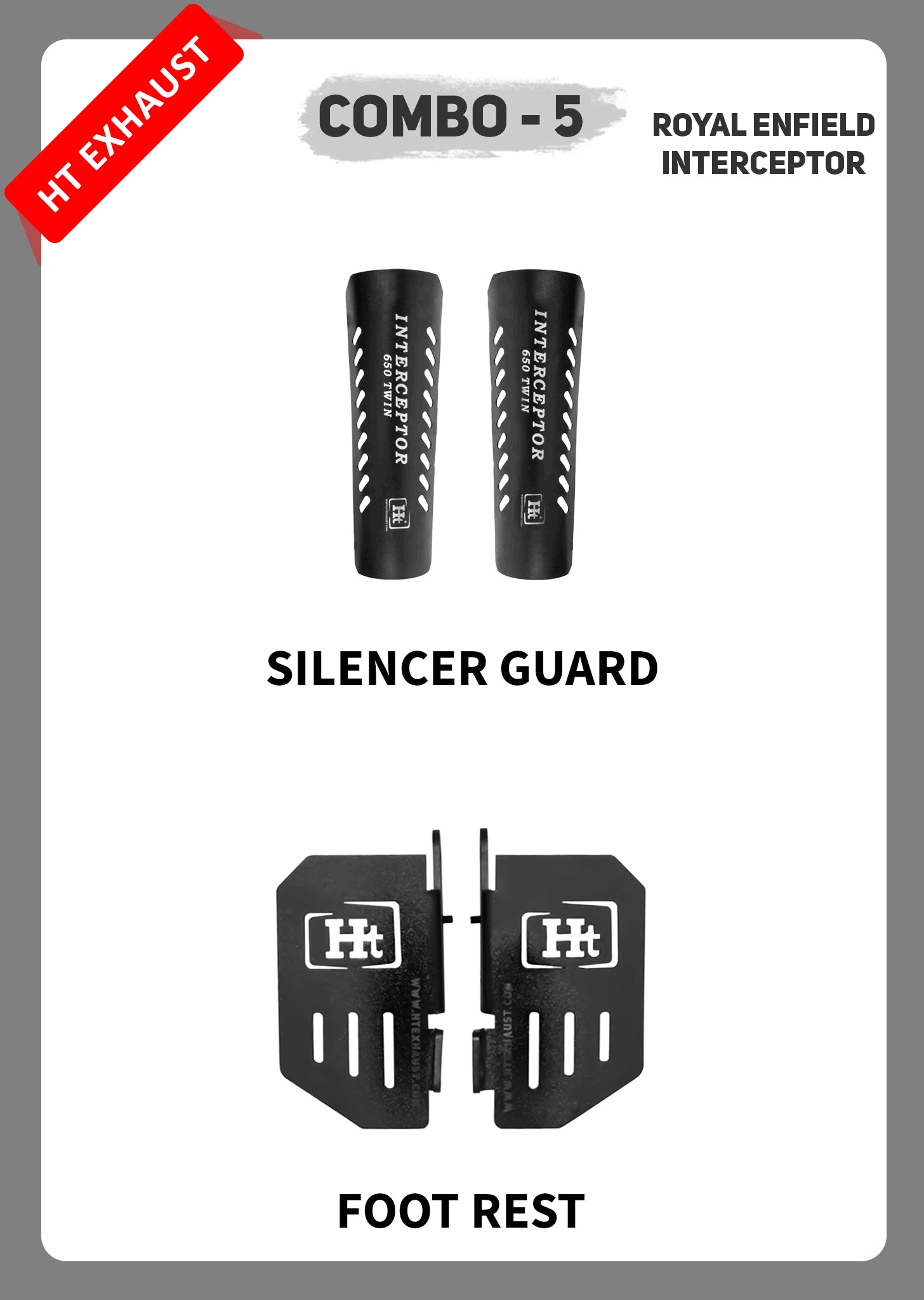 COMBO 5 INTERCEPTOR SILENCER GUARD + FOOTREST – htexhaust